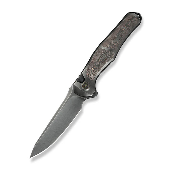 WEKNIFE 702XI Flipper & Button Lock Knife Polished Gray Titanium Integ ...